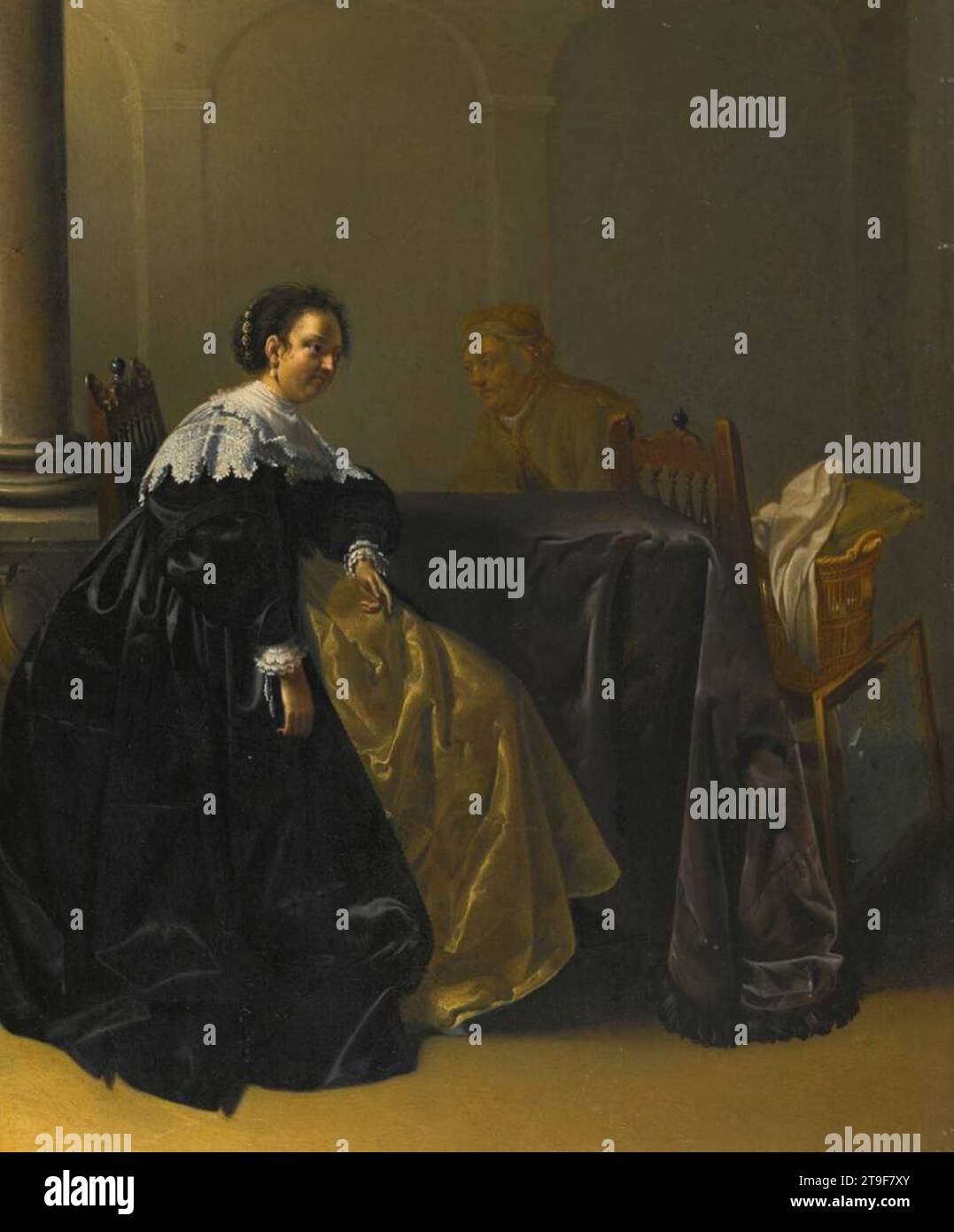 Elegant Young Lady and Old Maid in an Interior - by Jacob Duck Stock ...