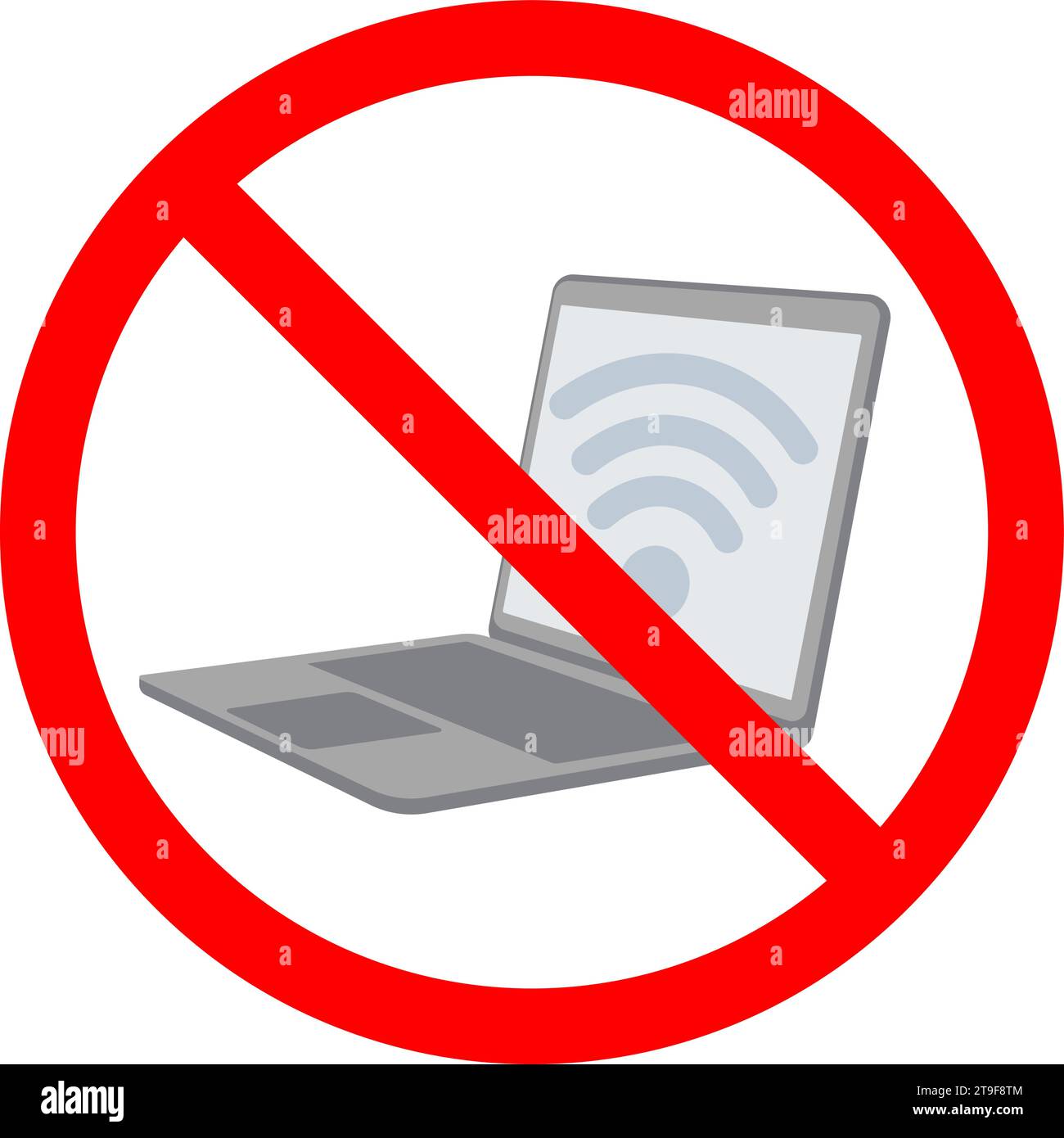 No laptop prohibition sign. Sign with crossed laptop with wi-fi sign ...