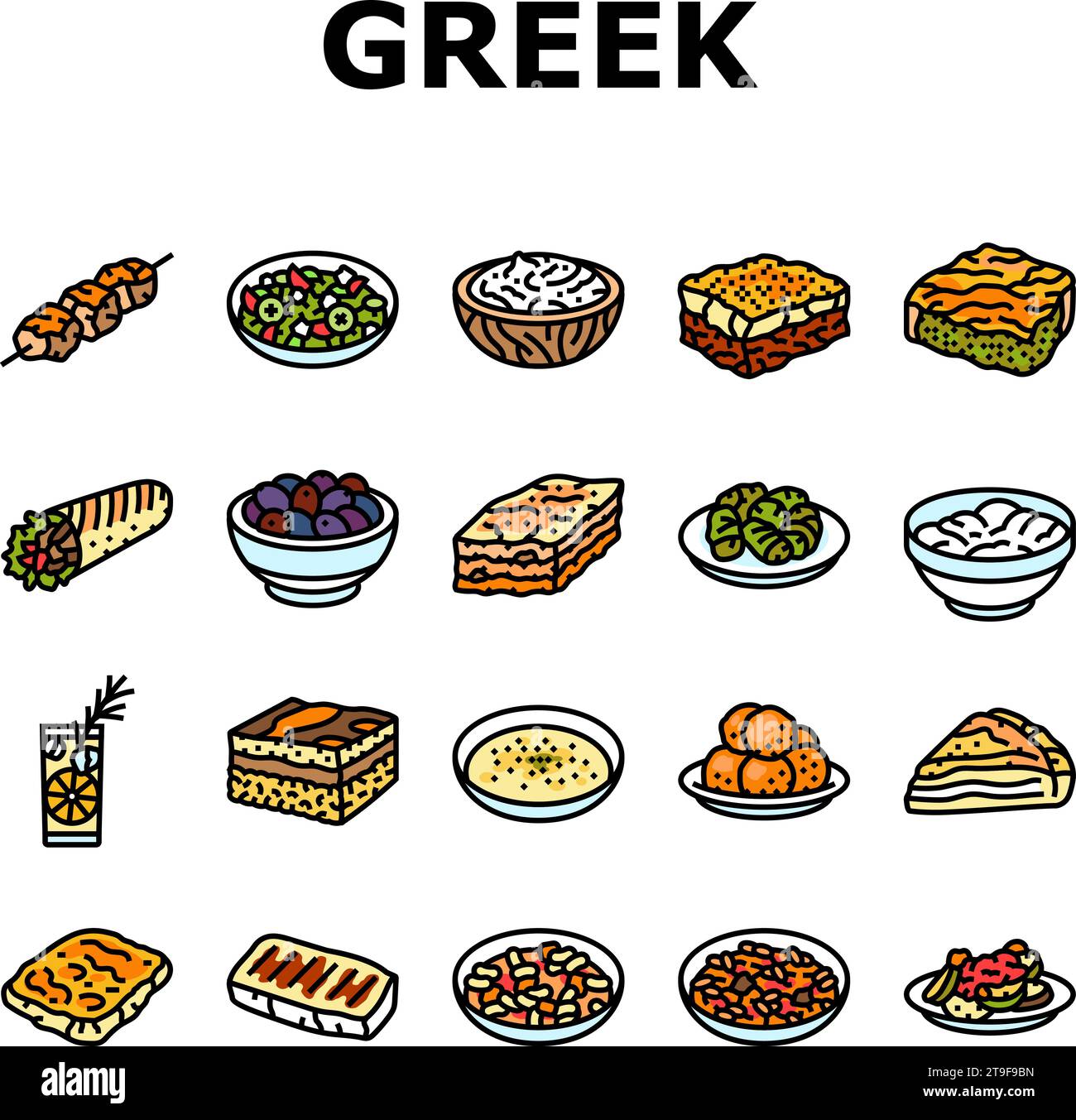 greek cuisine food lunch icons set vector Stock Vector Image & Art - Alamy