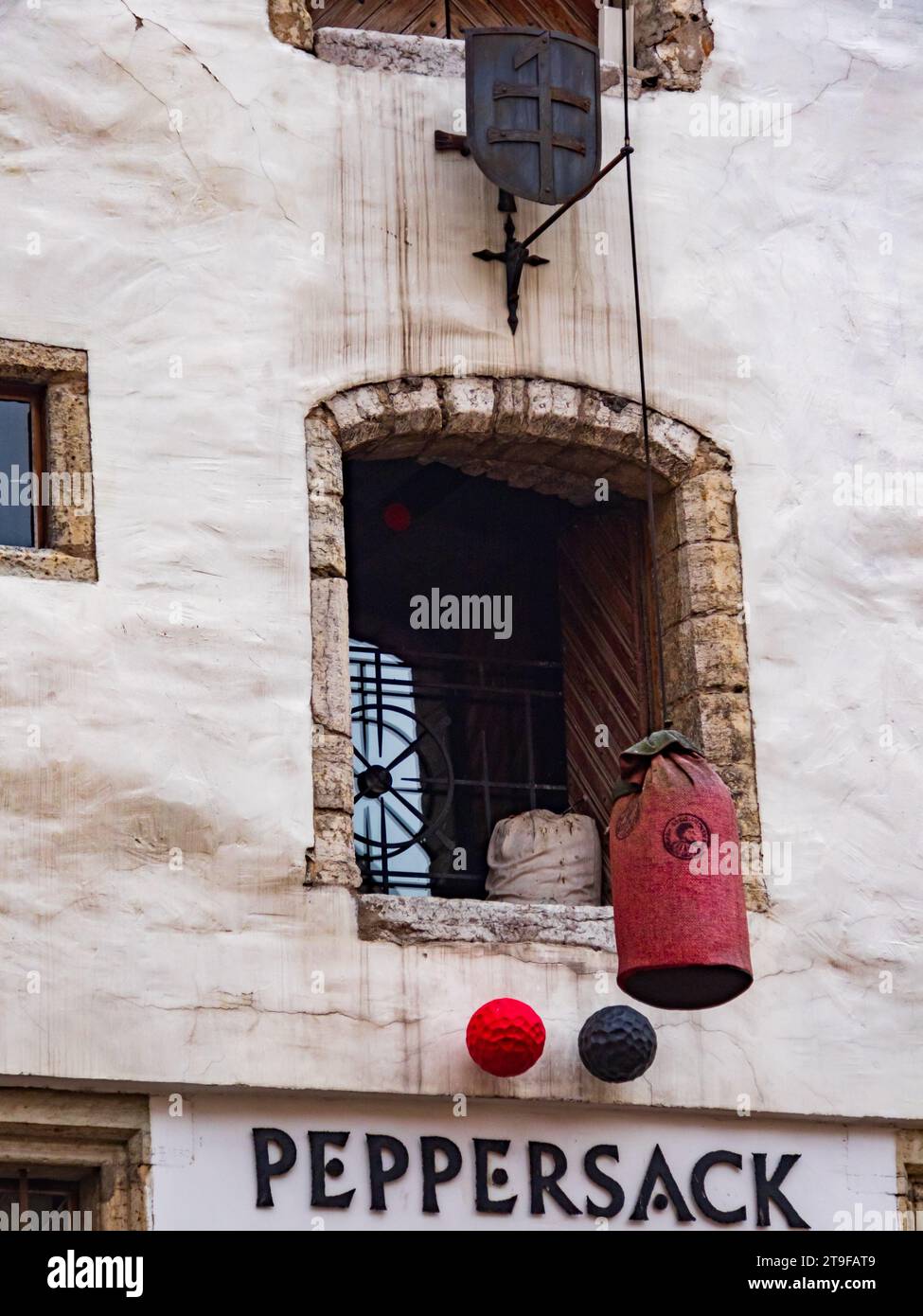 Tallinn, Estonia - September 2022: Entrance to the local 'Peppersack' restaurant in the Old Town ...