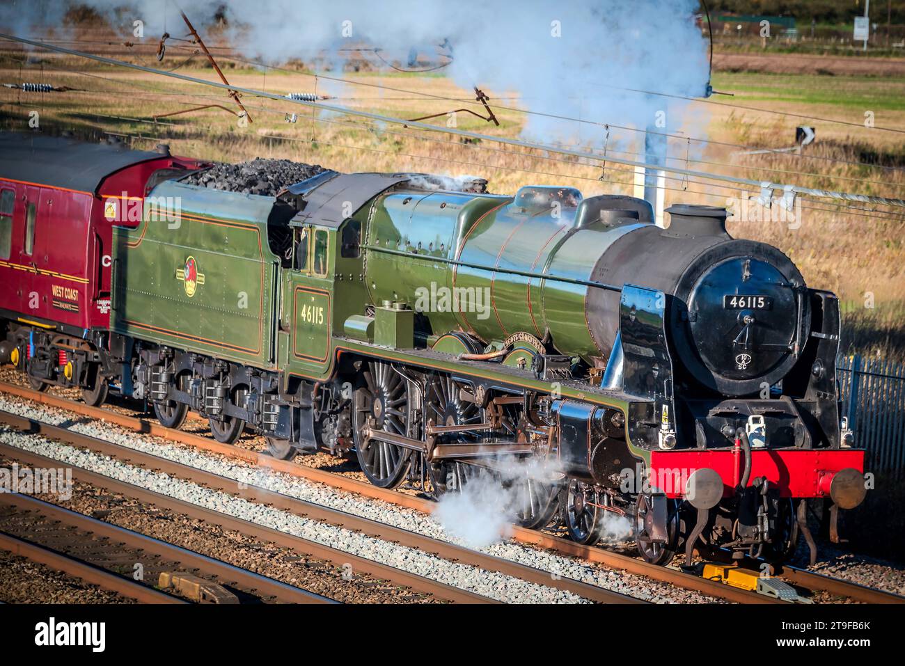 Scots Guardsman steam locomotive train passing through Winwick on the ...
