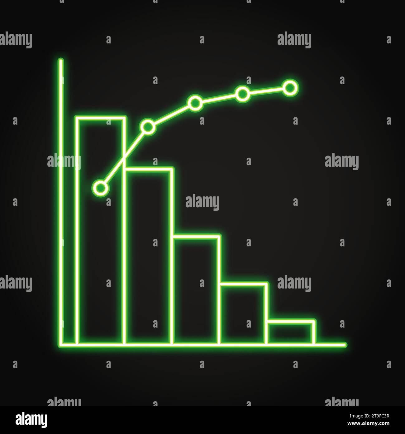 Pareto chart and principle neon icon. 80-20 rule diagram. Vector ...