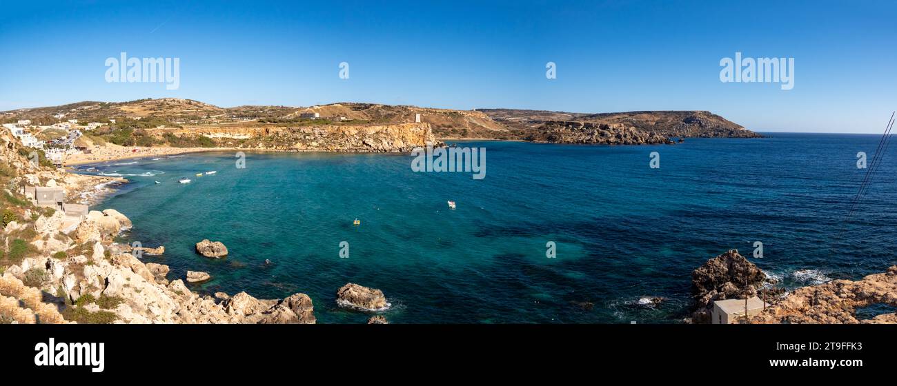 Mellieħa, Malta - May, 2021: Lots of people at Ir-Ramla tal-Mixquqa ...