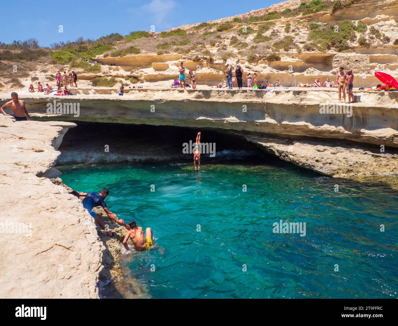 Marsaxlokk, Malta - May, 2021: St. Peter’s Pool is one of the most ...