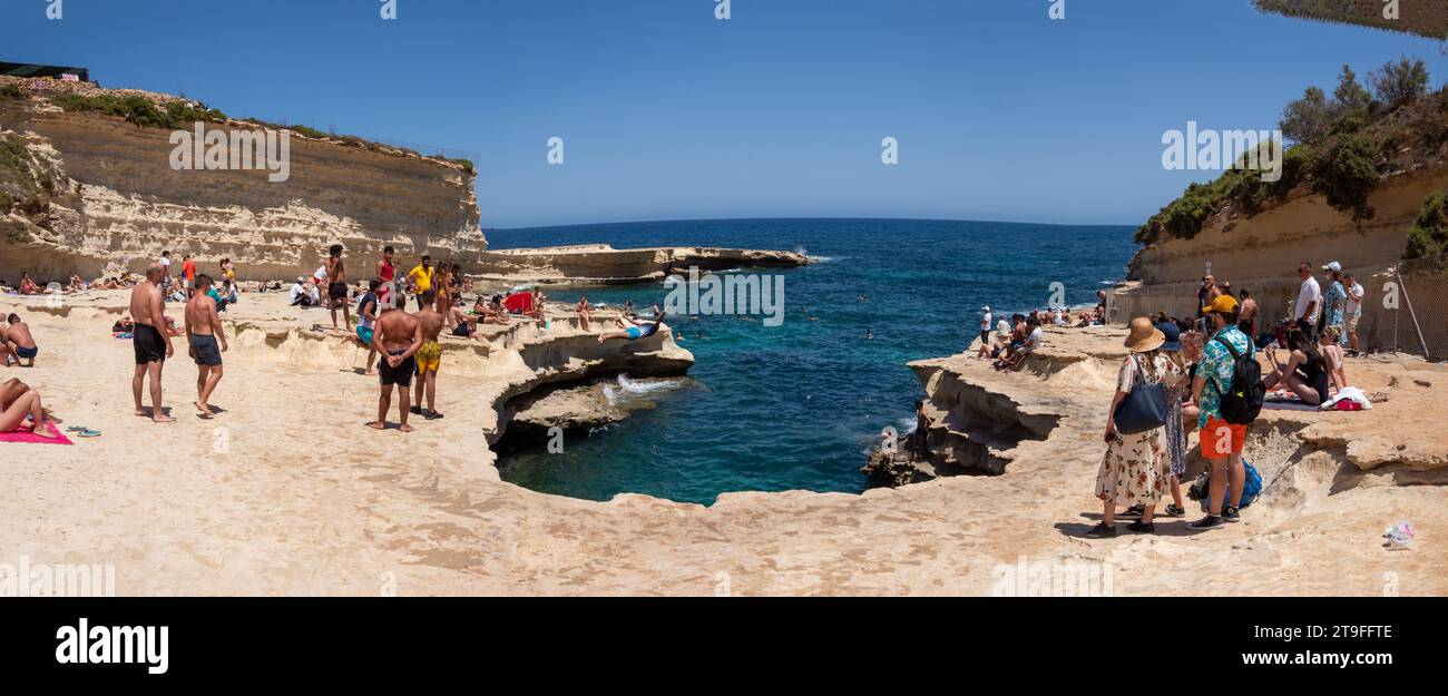 Marsaxlokk, Malta - May, 2021: St. Peter’s Pool is one of the most ...