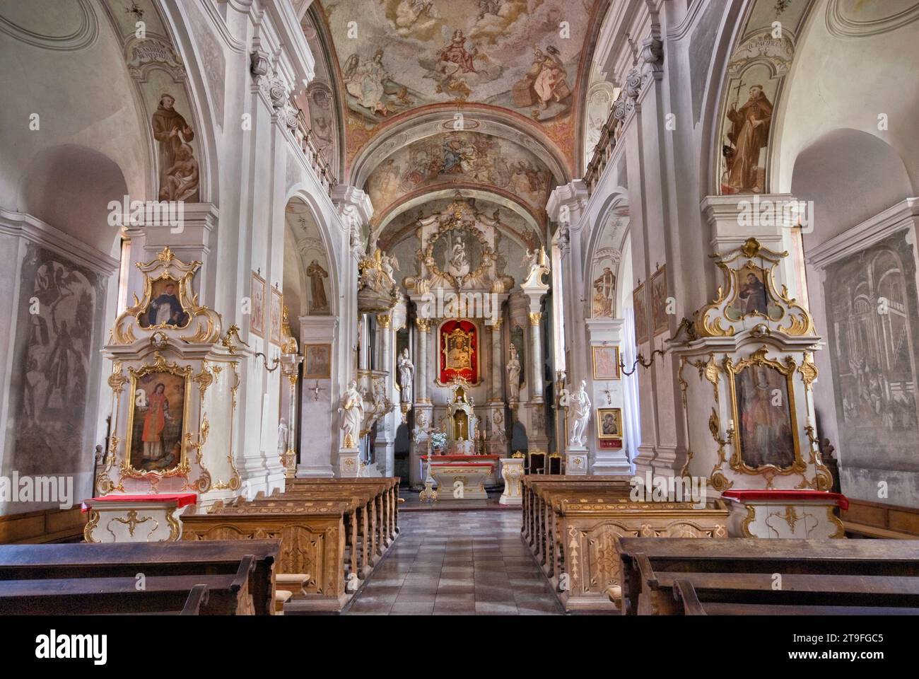 Rococo interior of Convent church of St Mary in village of Zamarte ...