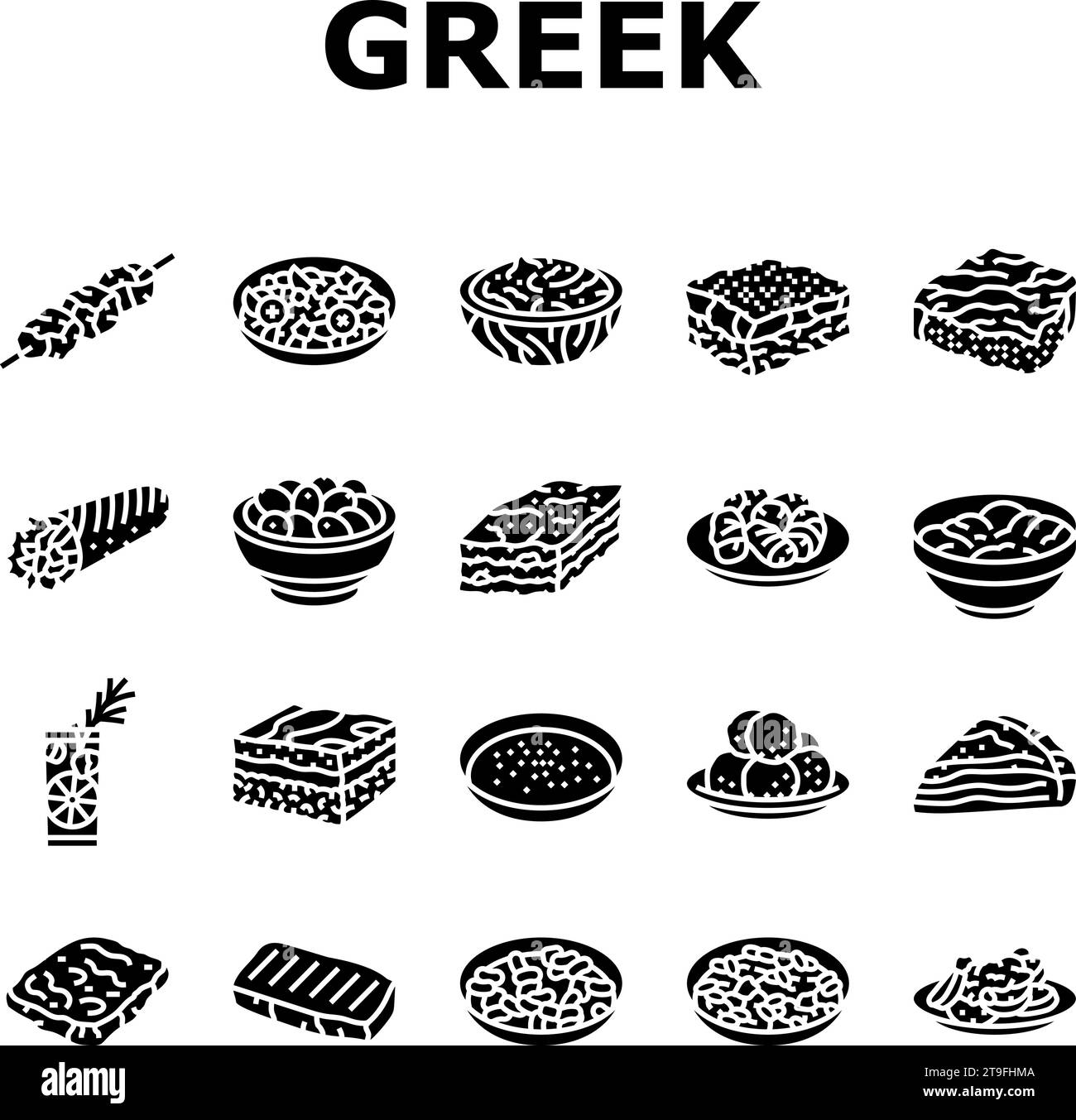 greek cuisine food lunch icons set vector Stock Vector Image & Art - Alamy