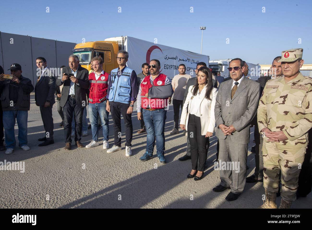 Minister of international coporation Rania Al-Mashat (3L) and North ...