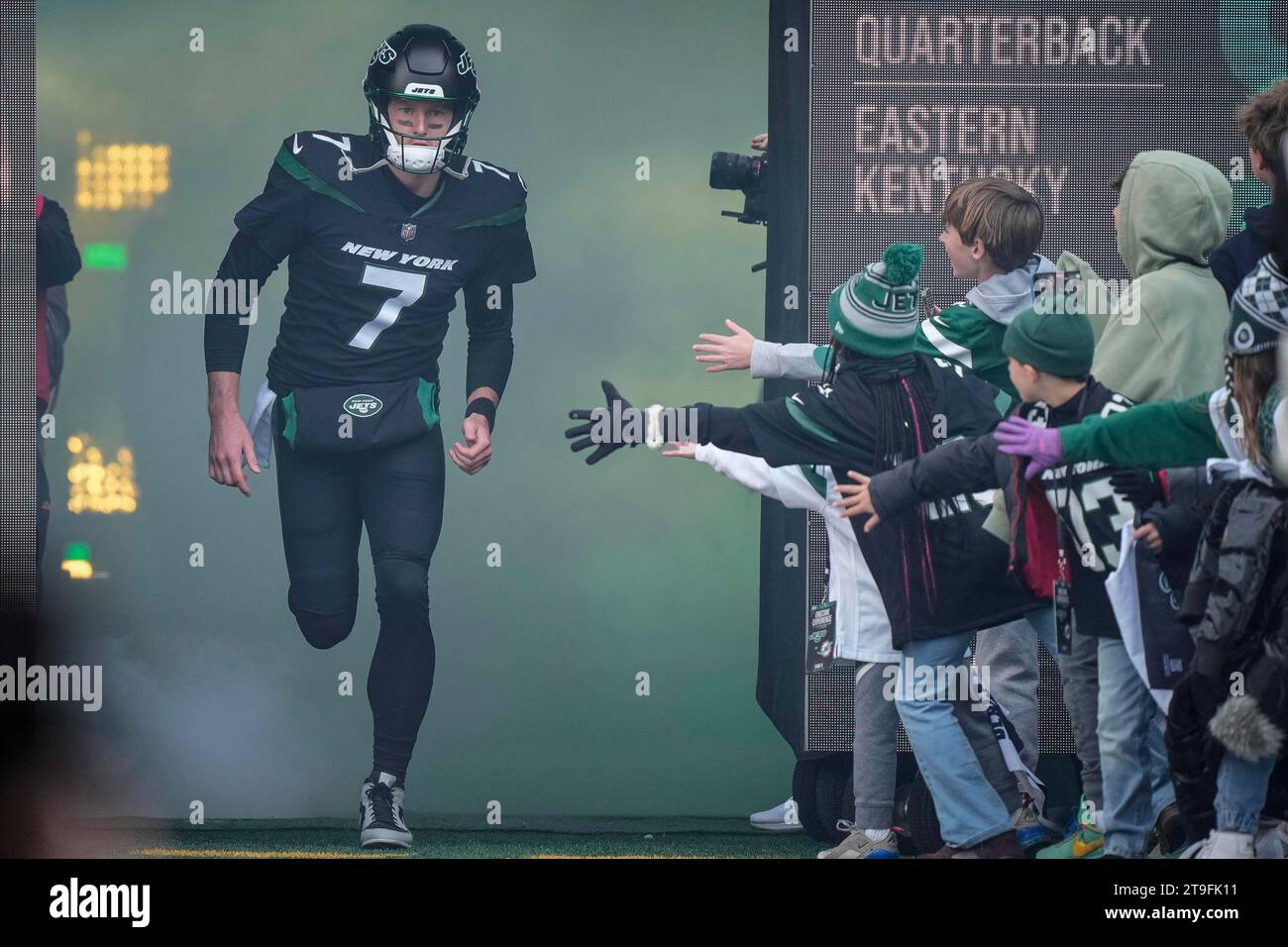 New York Jets quarterback Tim Boyle (7) is introduced before an NFL ...