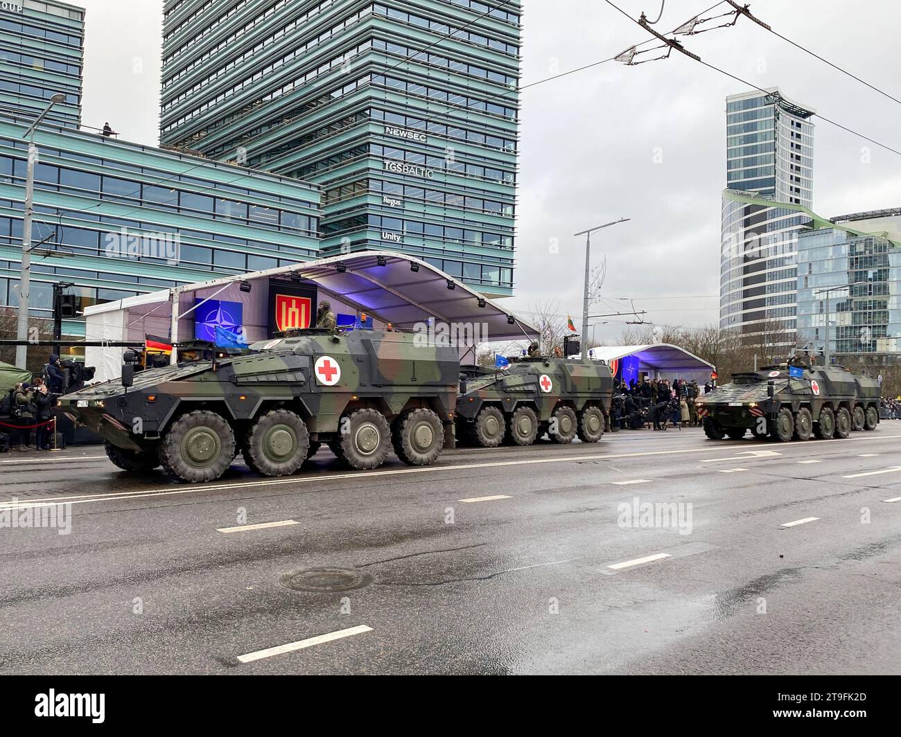 Vilnius, Lithuania. 25th Nov, 2023. German Boxer wheeled tanks drive ...