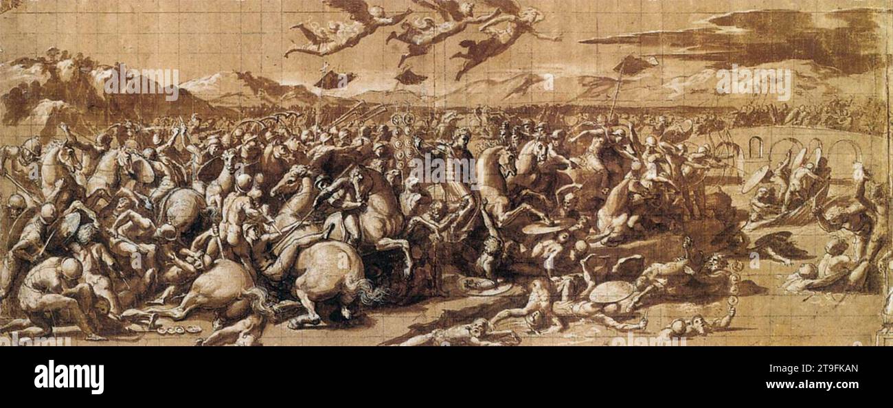 The Battle at Pons Milvius 1519-20 by Giovan Francesco Penni Stock ...