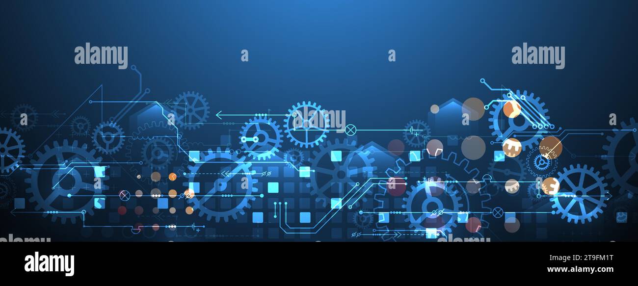 Gear wheel technology pattern on blue gradient background. Hand drawn ...