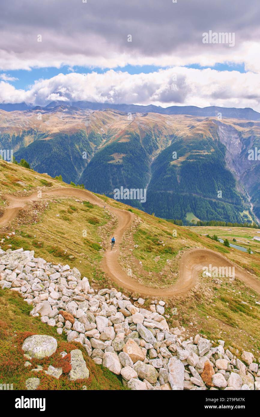 Mountain bike trail, top view, image taken in Bellwald, Valais ...