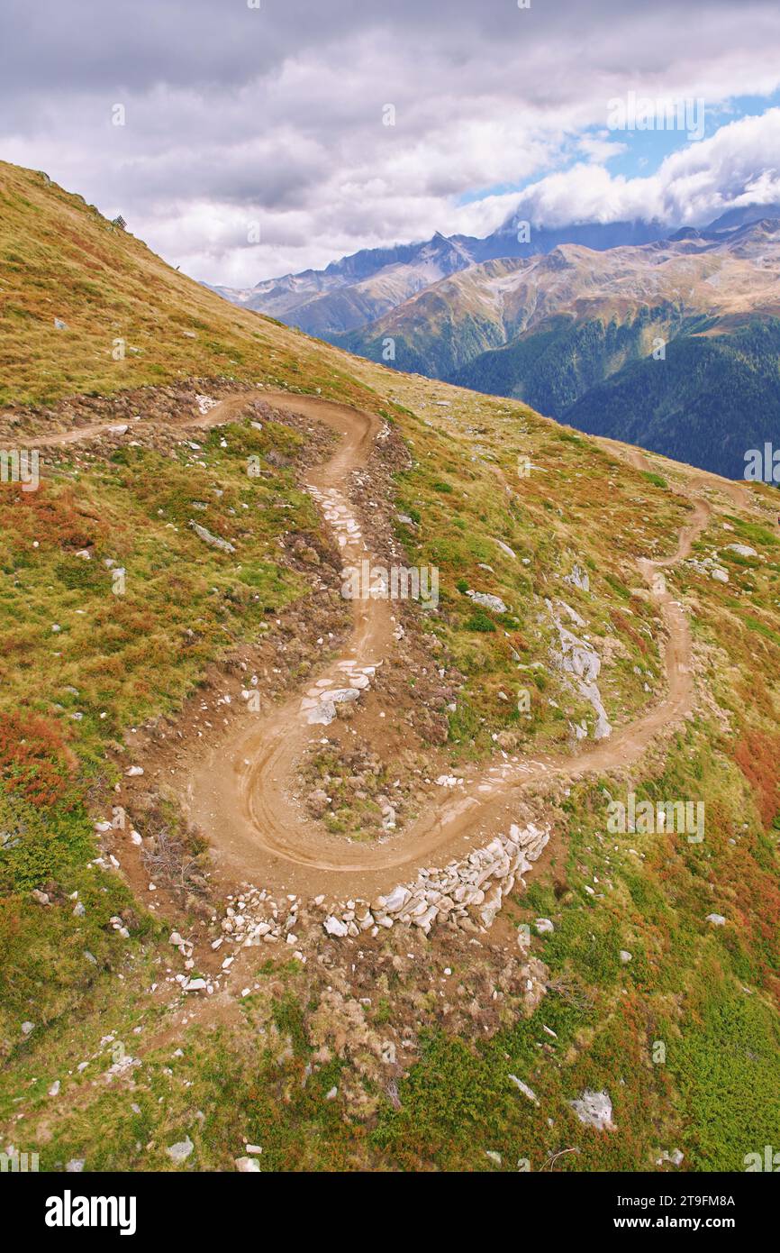 Mountain bike trail, top view, image taken in Bellwald, Valais ...