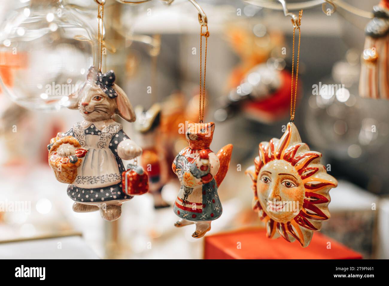 Vintage Christmas souvenirs rabbit, fox and sun. New Year's gifts and ...