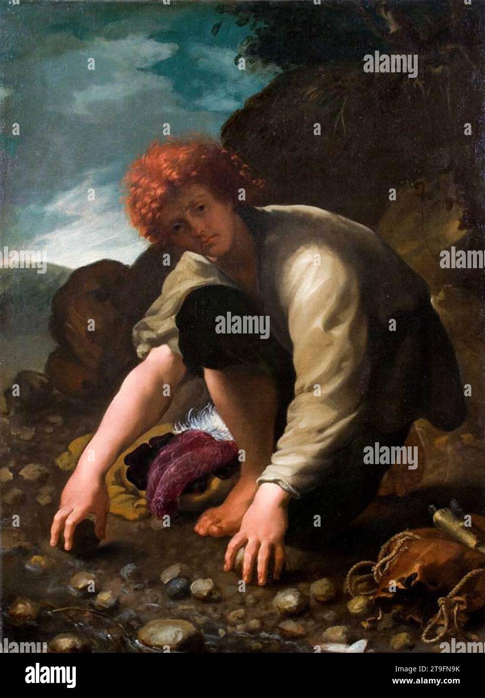 The Young David Gathering Stones for his Slingshot 1617-19 by Domenico ...