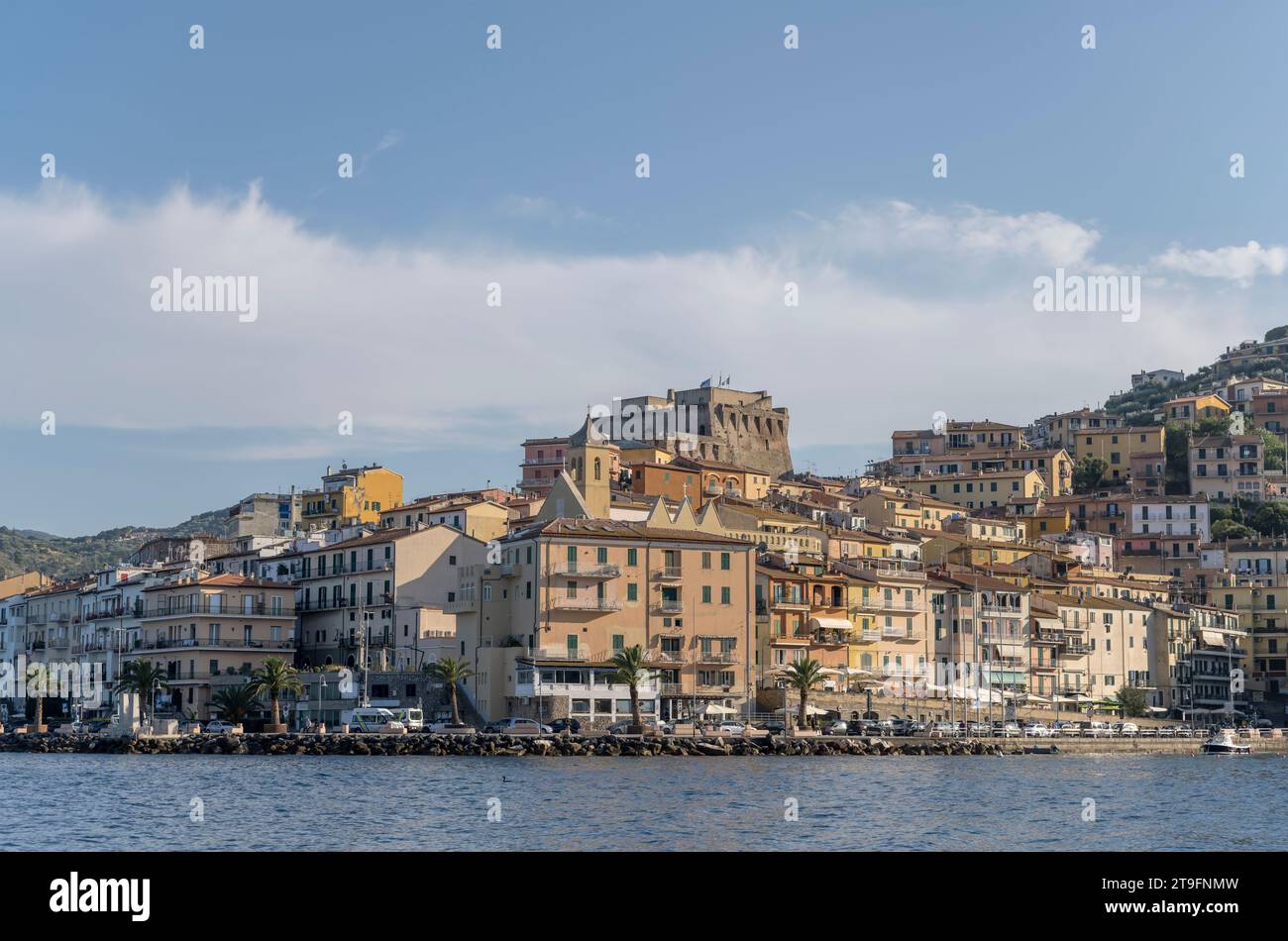 PORTO SANTO STEFANO,2023 oct 04: cityscape with Fortezza Spagnola ...