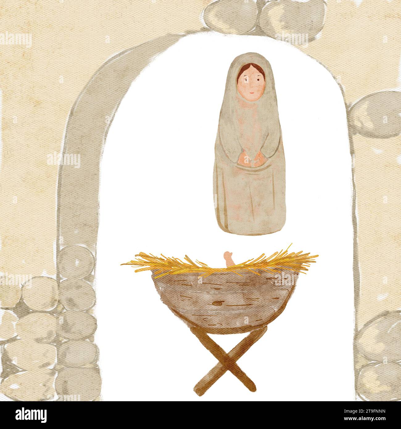 Hand painted watercolor manger, Mary, arch isolated on white Stock ...