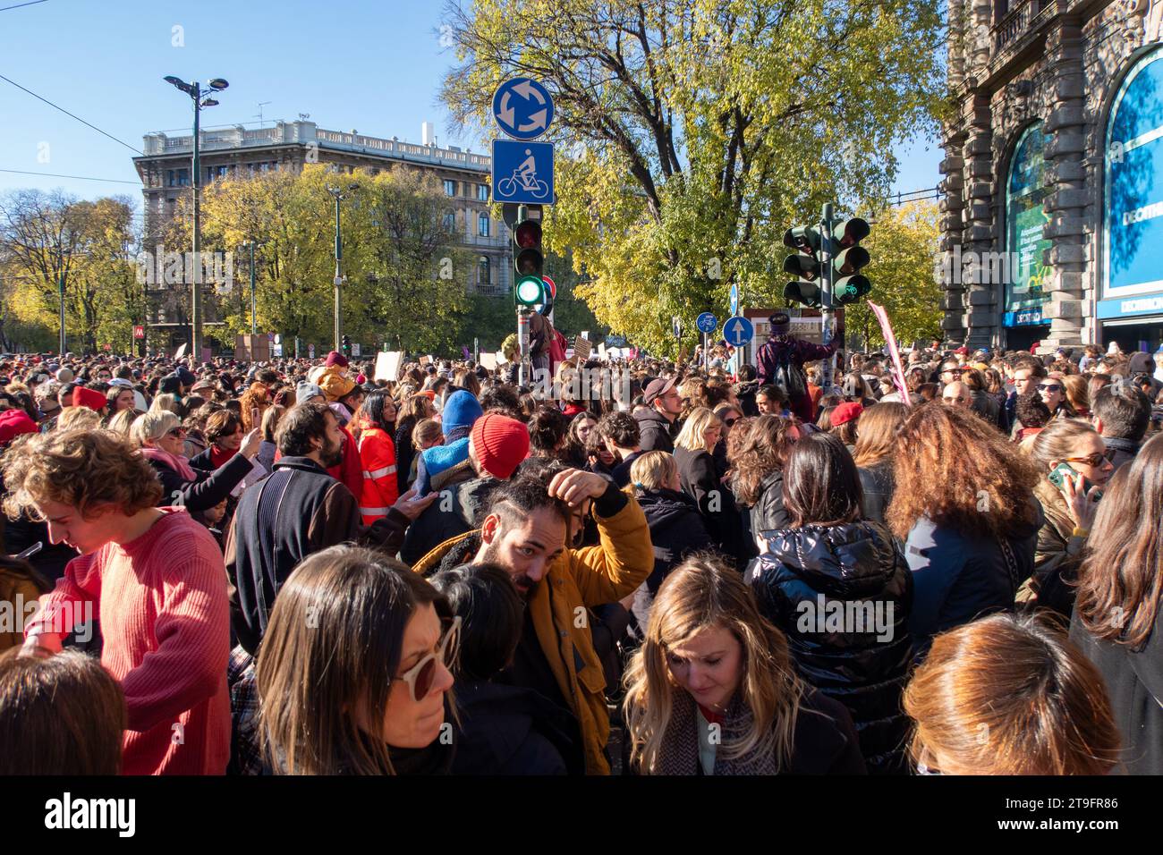 Shots taken during the rally against violence on women in Milan, Italy ...