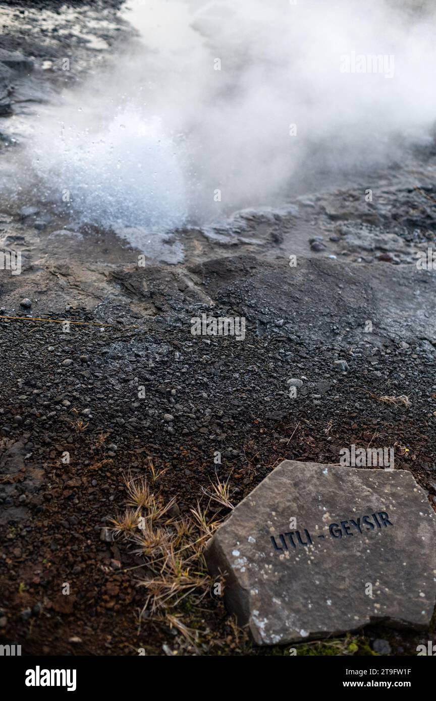 Mini geyser in Secret Lagoon, Iceland Stock Photo - Alamy