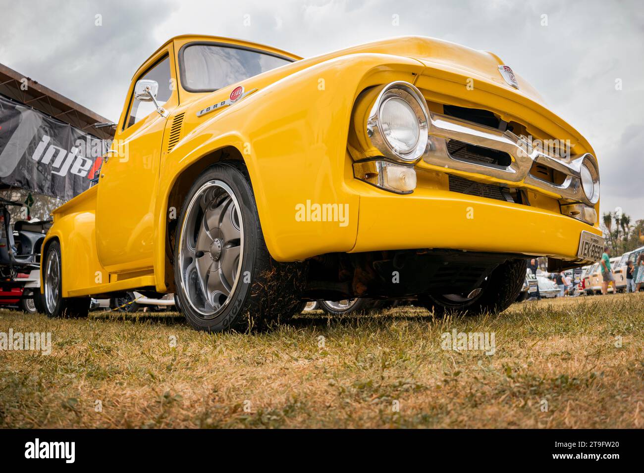Vehicle Ford F-100 1957 on display at a vintage car fair show in the ...