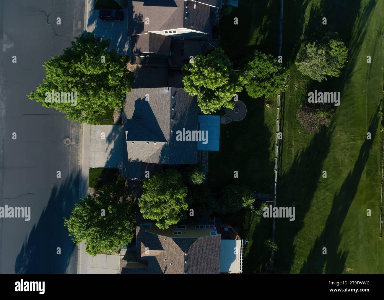 Drone photo of a typical family home from above. Young people dream of ...