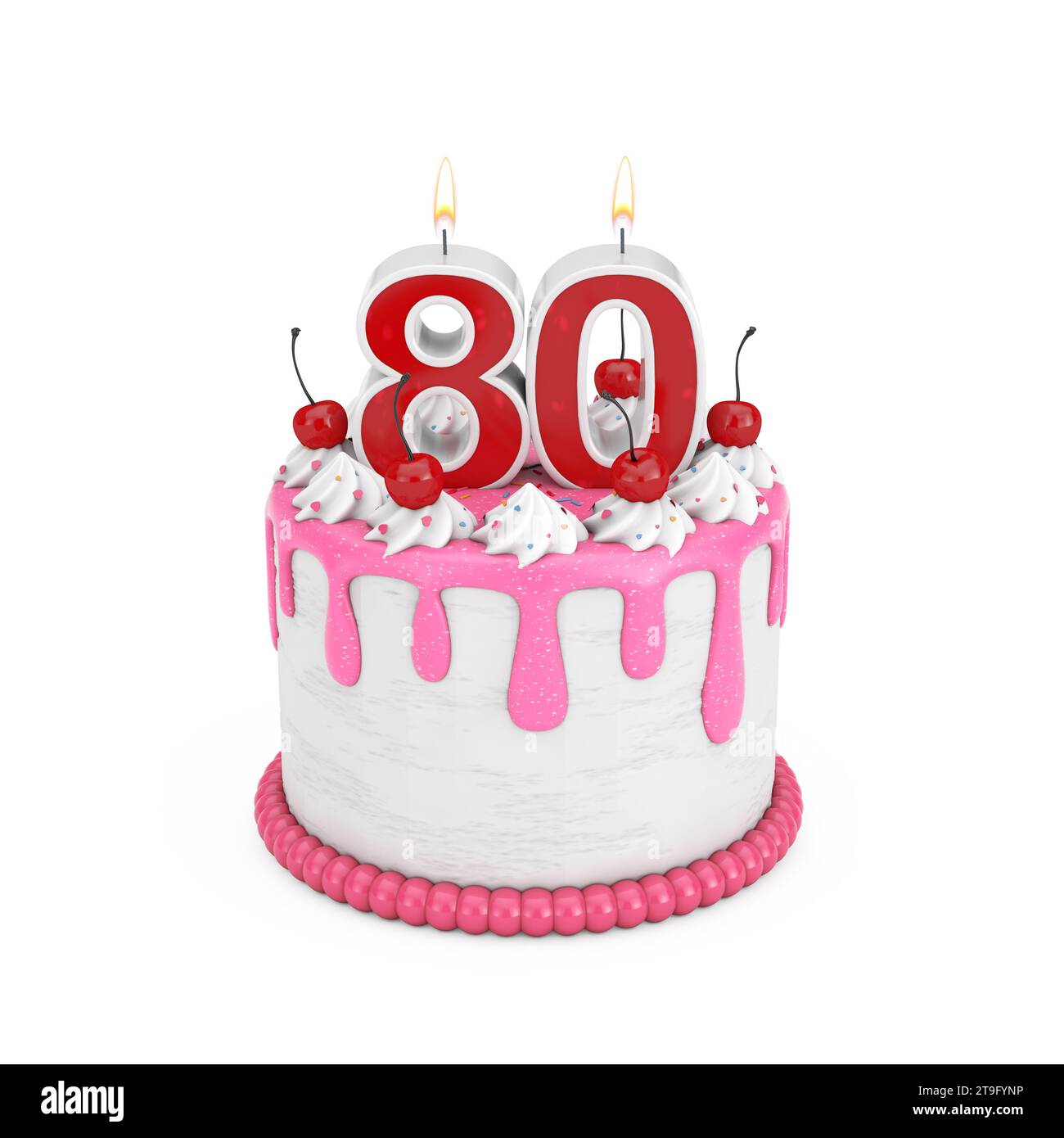 80 Year Birthday Concept. Abstract Birthday Cartoon Dessert Cherry Cake ...