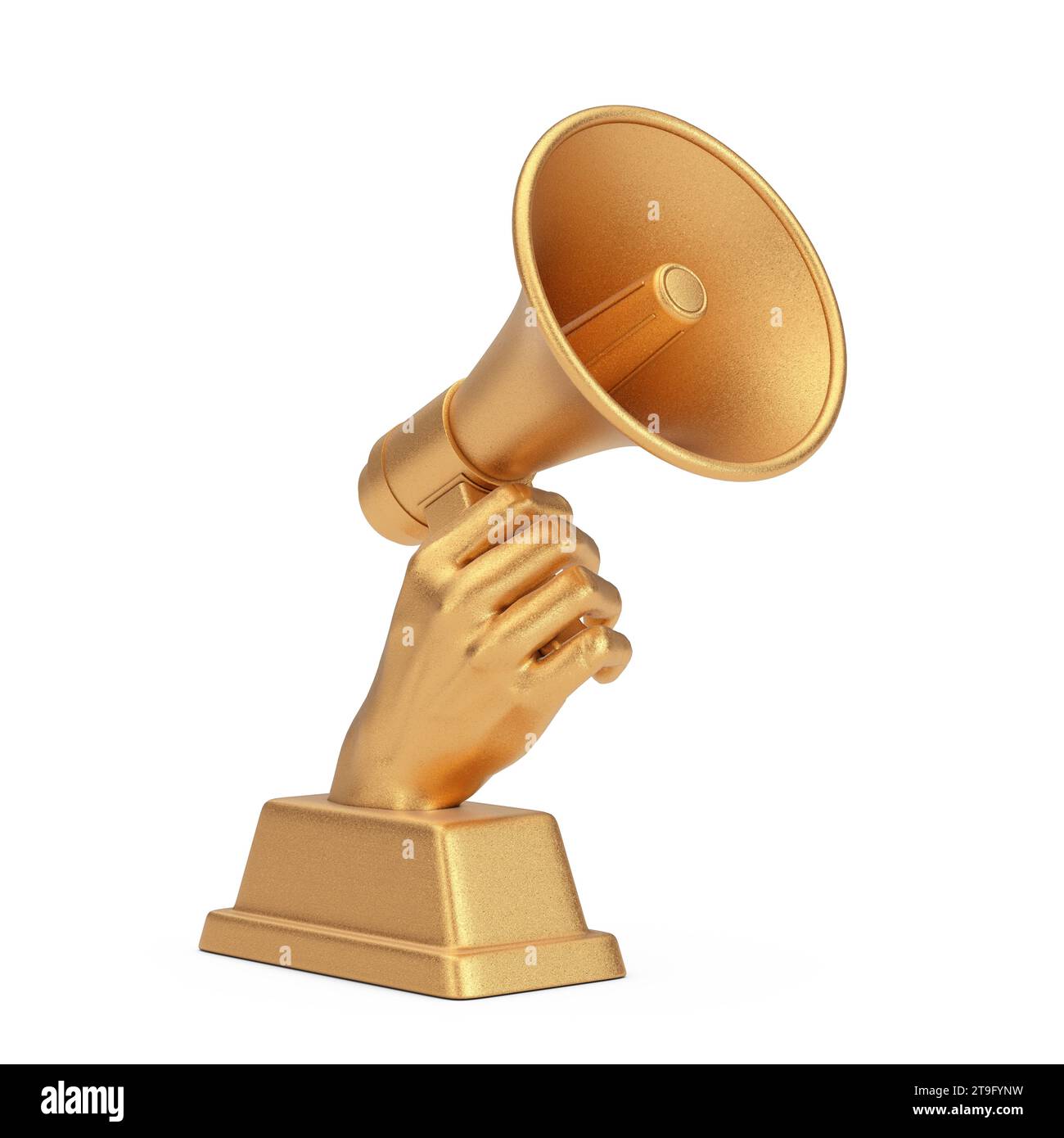 Golden Business Award Trophy in Shape of Hand with Megaphone on a white ...