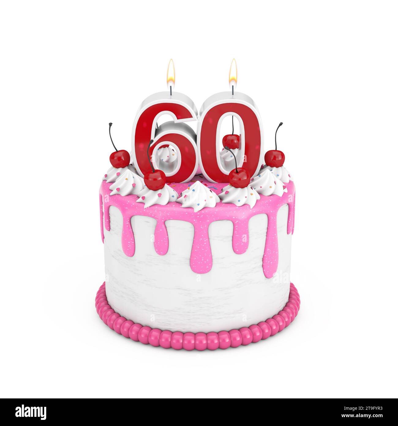 60 Year Birthday Concept. Abstract Birthday Cartoon Dessert Cherry Cake ...