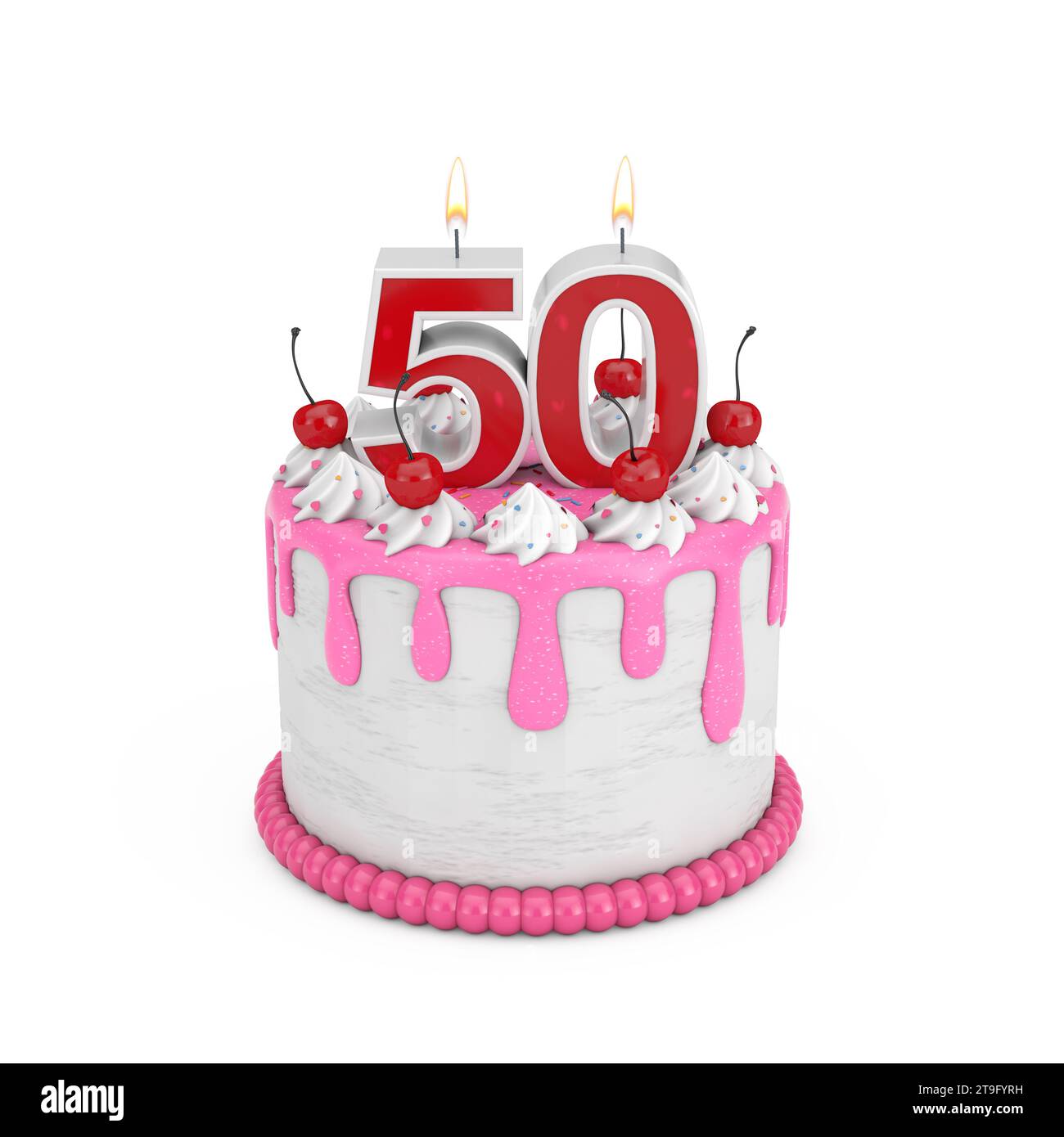 50 Year Birthday Concept. Abstract Birthday Cartoon Dessert Cherry Cake ...