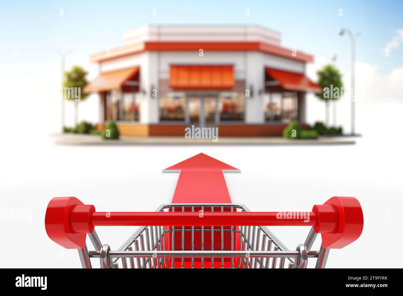 Buying Concept. Shopping Cart Trolley Over Go Forward Arrow Sign ...