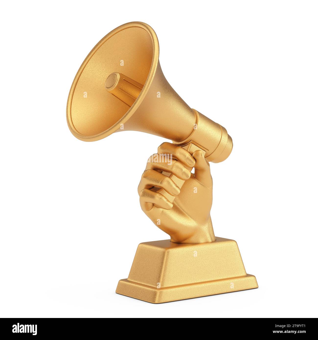 Golden Business Award Trophy in Shape of Hand with Megaphone on a white ...