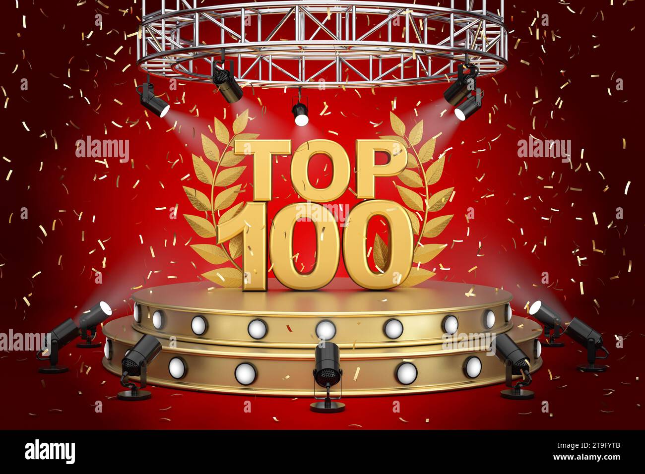 Golden Top One Hundred Sign with Laurel Wreath on a Golden Product ...