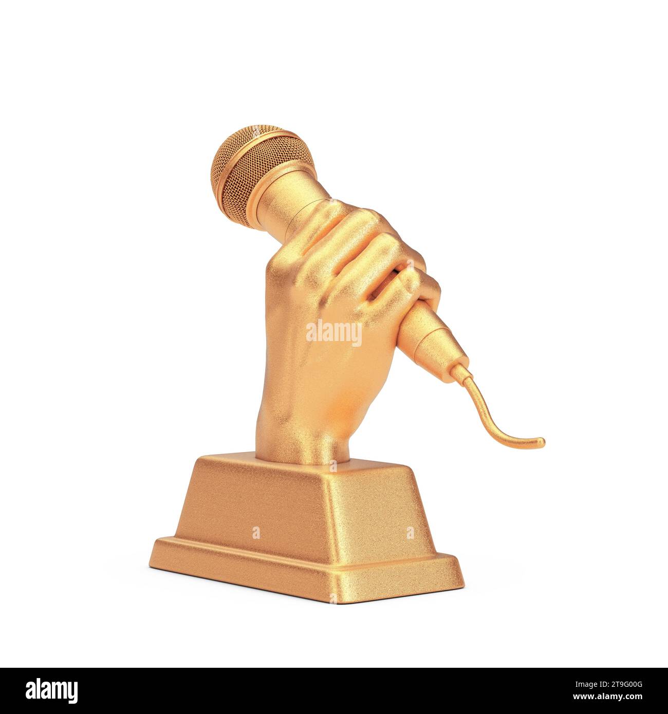 Golden Music Award Trophy in Shape of Hand with Microphone on a white ...