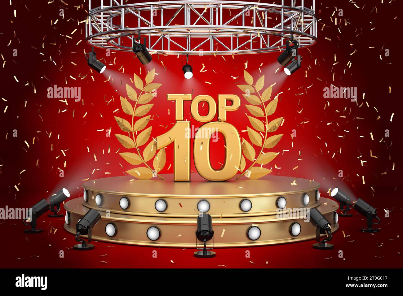 Golden Top Ten Sign with Laurel Wreath on a Golden Product Presentation ...