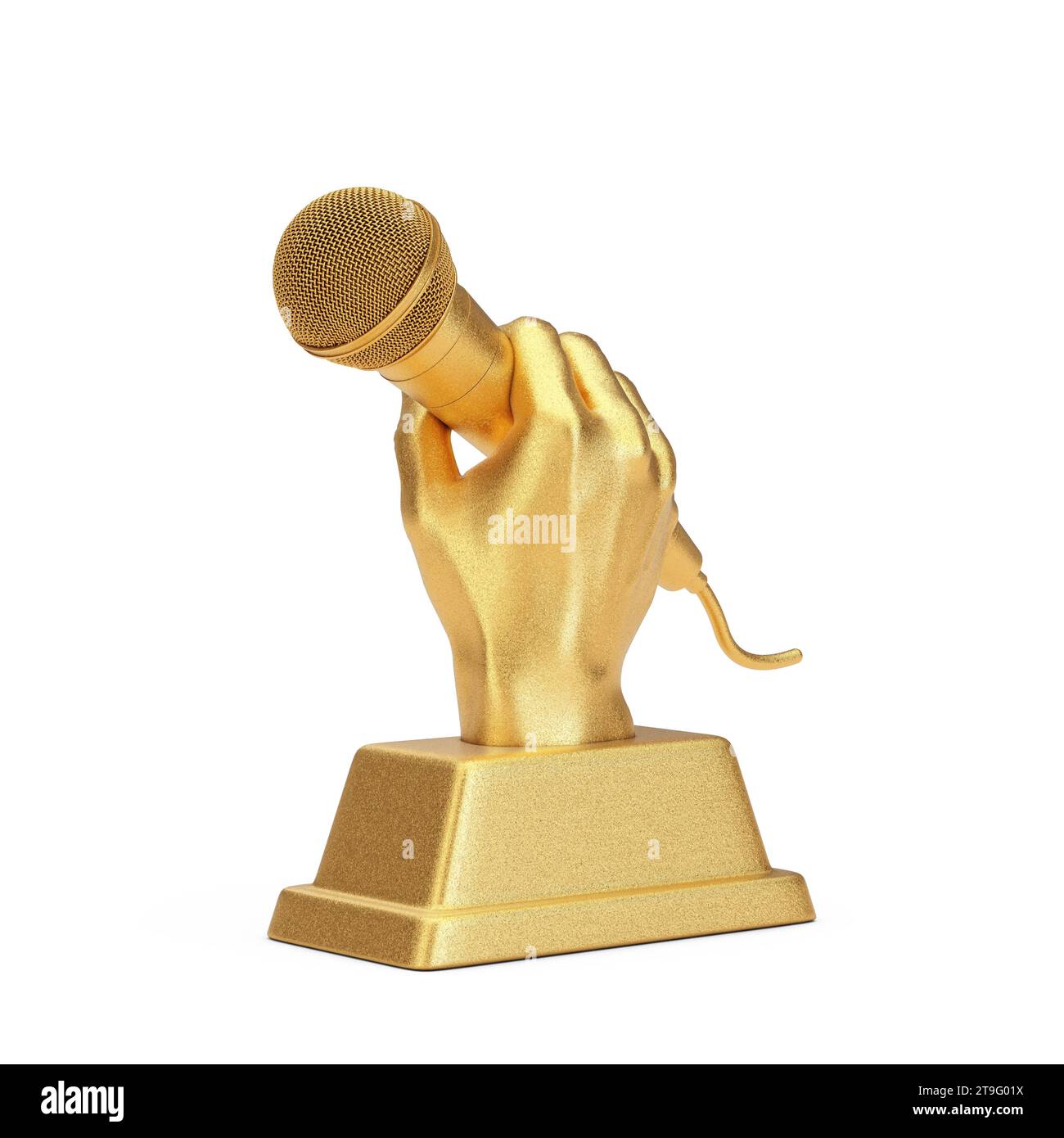 Golden Music Award Trophy in Shape of Hand with Microphone on a white ...