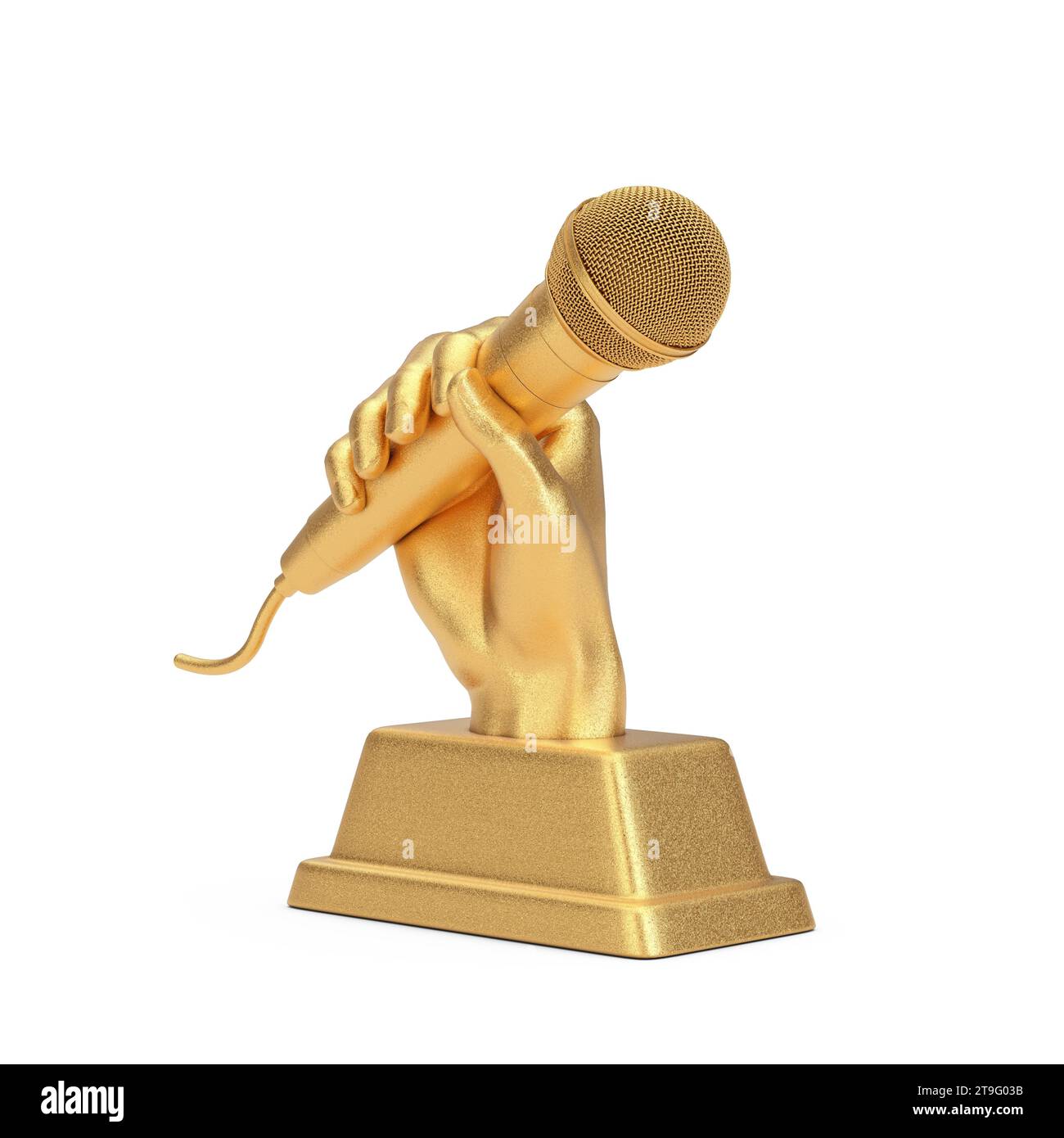 Golden Music Award Trophy in Shape of Hand with Microphone on a white ...