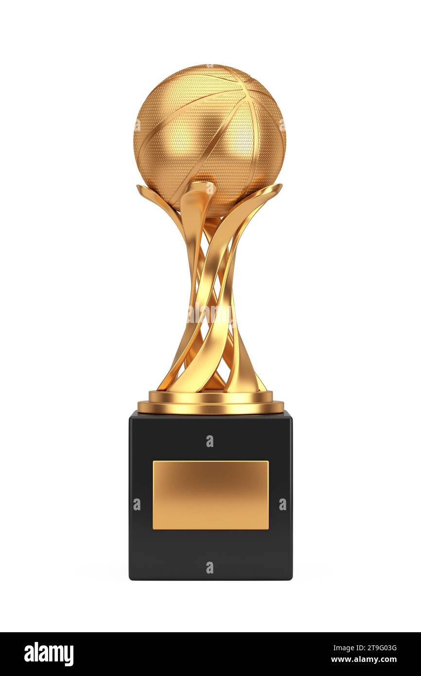 Golden Award Trophy with Golden Basketball Ball on a white background ...