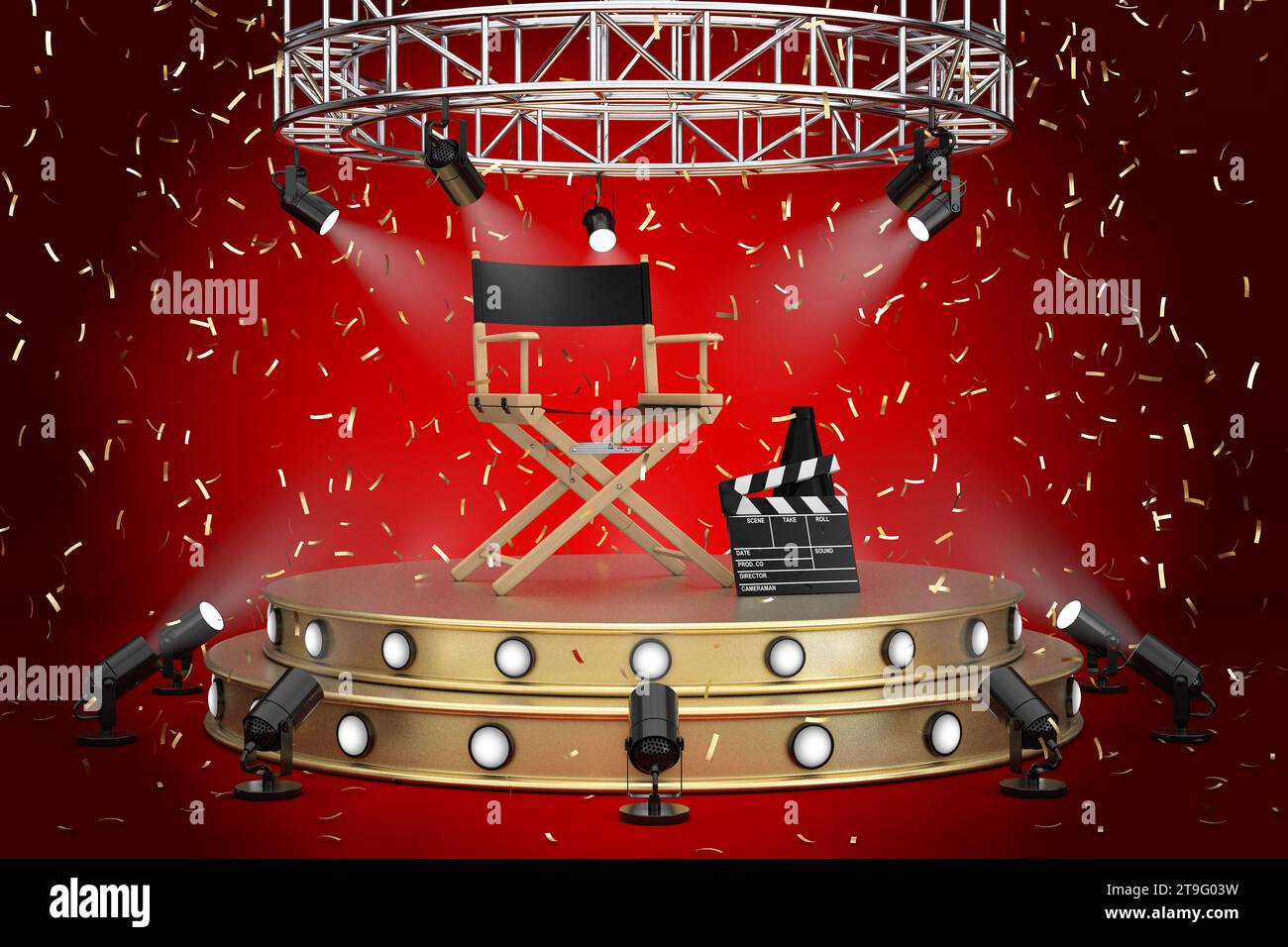 Director Chair, Movie Clapper and Megaphone on a Golden Product ...