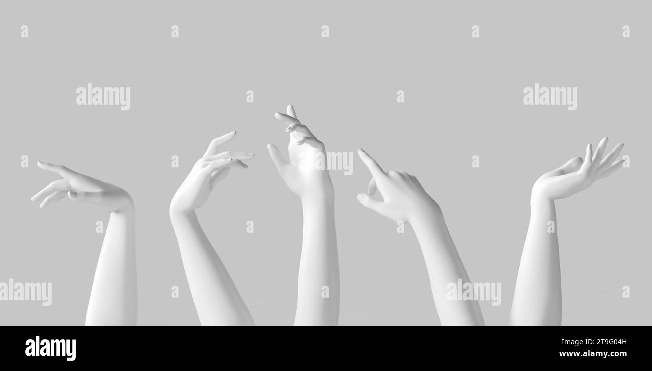 White Abstract Hand Set in Different Poses on a white background. 3d ...