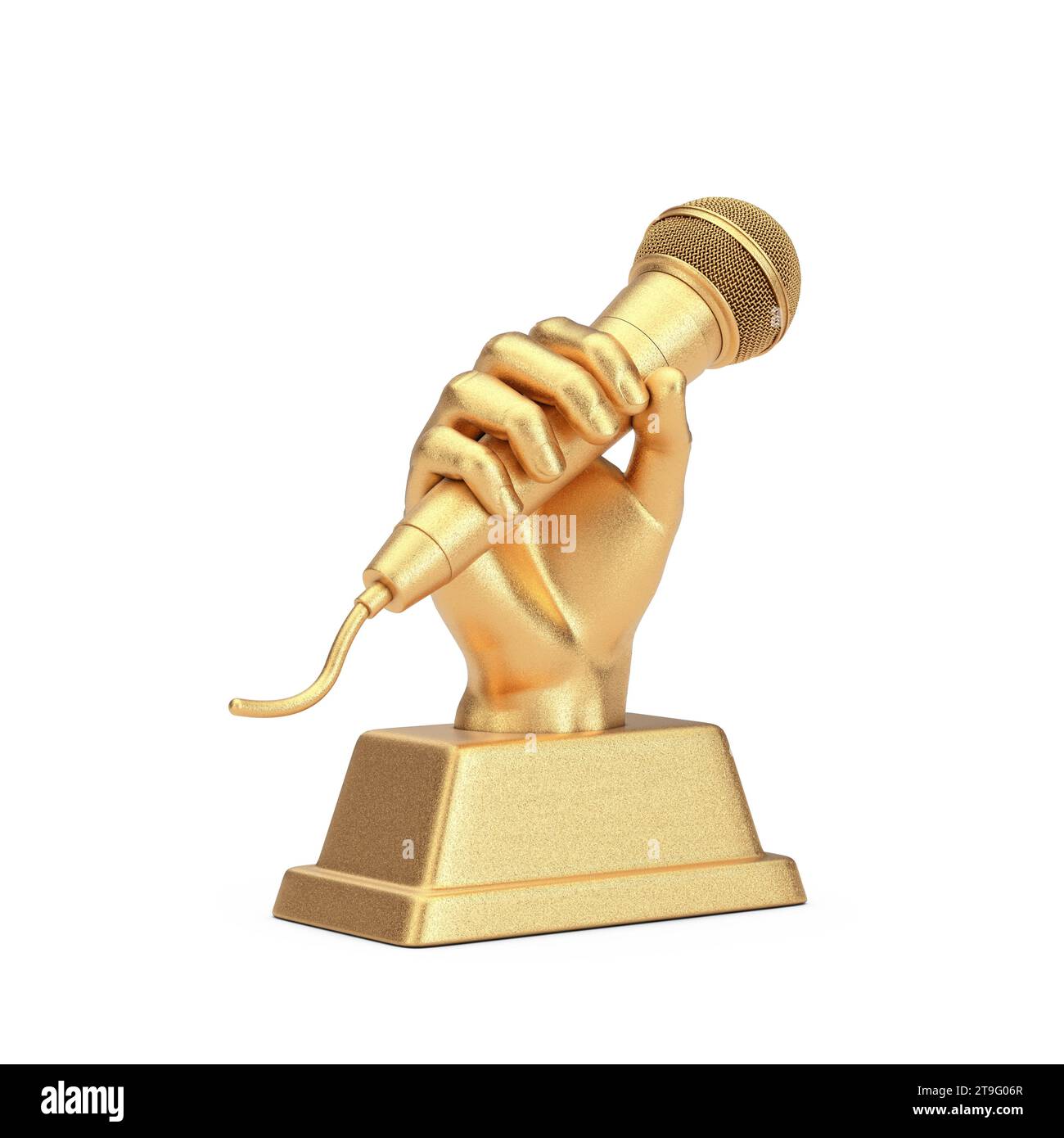 Golden Music Award Trophy in Shape of Hand with Microphone on a white ...