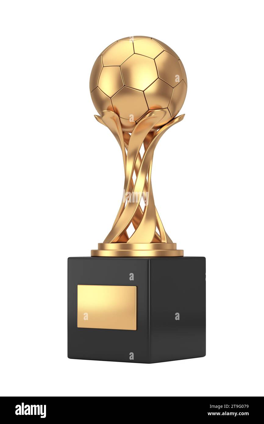 Golden Award Trophy with Golden Football Soccer Ball on a white ...