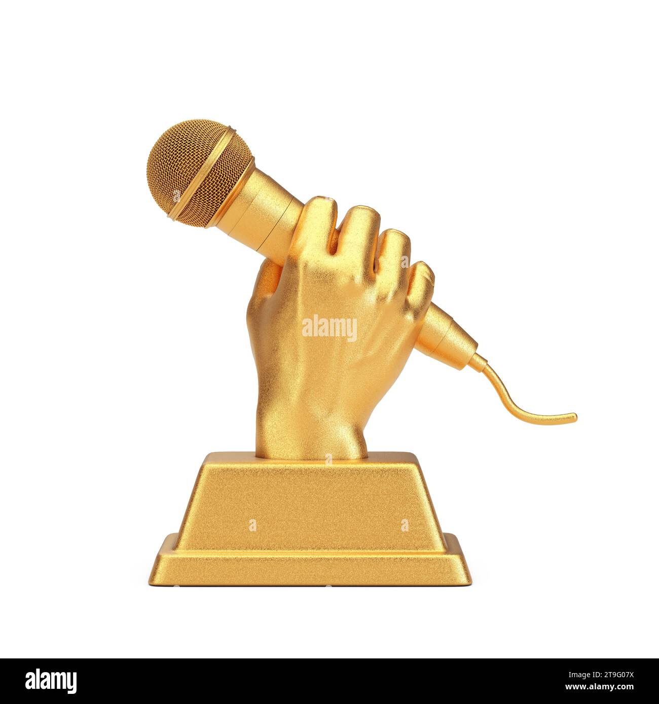 Golden Music Award Trophy in Shape of Hand with Microphone on a white ...