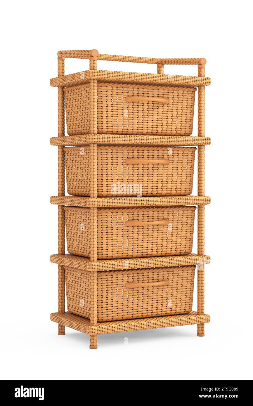 Storage Tower with Wicker Weave Baskets on a white background. 3d ...