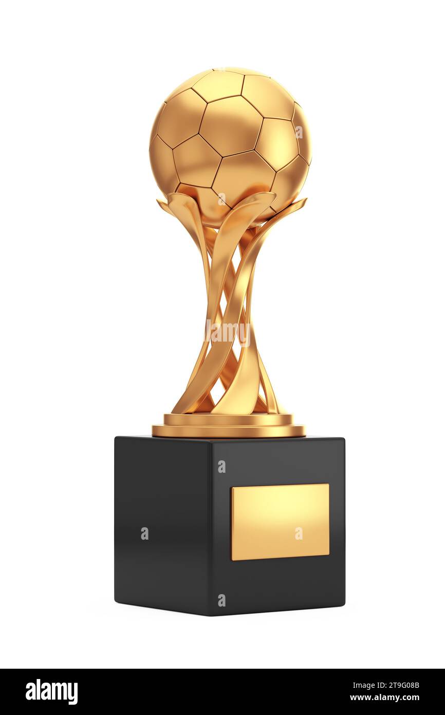 Golden Award Trophy with Golden Football Soccer Ball on a white ...