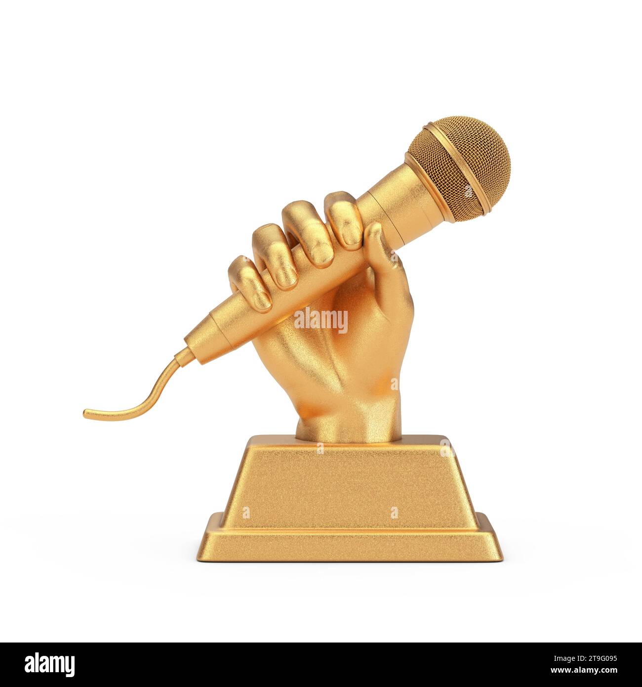 Golden Music Award Trophy in Shape of Hand with Microphone on a white ...