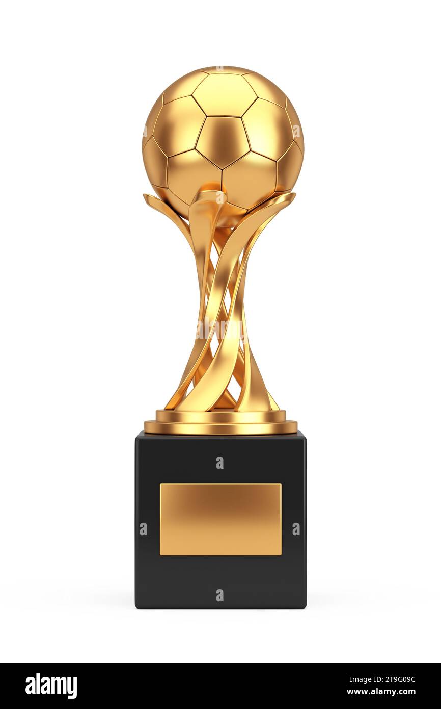 Golden Award Trophy with Golden Football Soccer Ball on a white ...