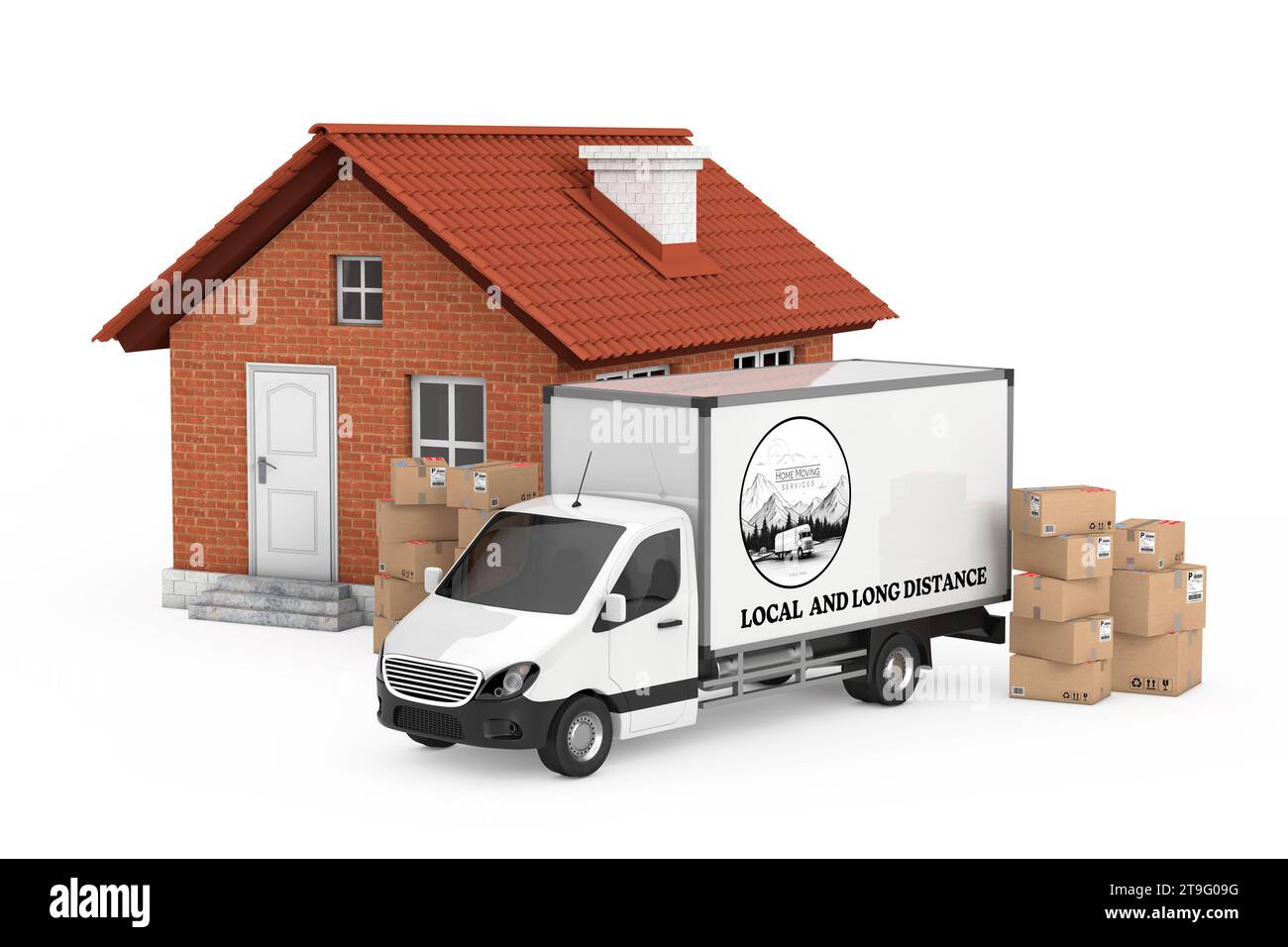 Moving house van street Cut Out Stock Images & Pictures - Alamy