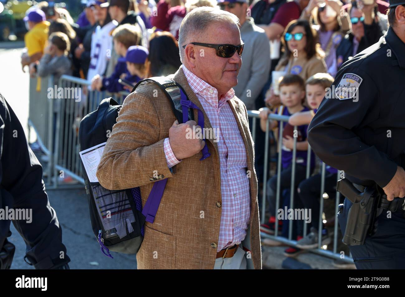 Baton Rouge, LA, USA. 25th Nov, 2023. LSU Head Coach Brian Kelly walks ...
