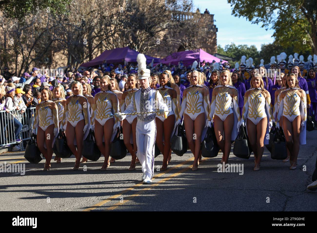 Baton Rouge, LA, USA. 25th Nov, 2023. The LSU band marches down Victory ...